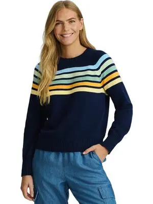 LANDS' END Lands' End Drifter Raglan Sleeve Sweater Deep Sea Navy Multi Stripe