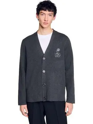 Sandro Milano Knit Cardigan With Snake Patch - Lime
