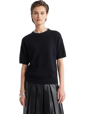 Nordstrom Short Sleeve Cashmere Crewneck Sweater - Black Rock