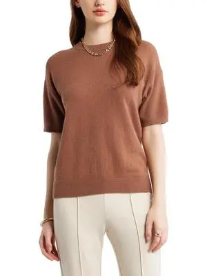 Nordstrom Short Sleeve Cashmere Crewneck Sweater - Brown Clove