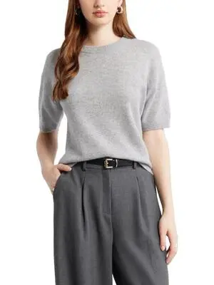 Nordstrom Short Sleeve Cashmere Crewneck Sweater - Grey Silk Heather
