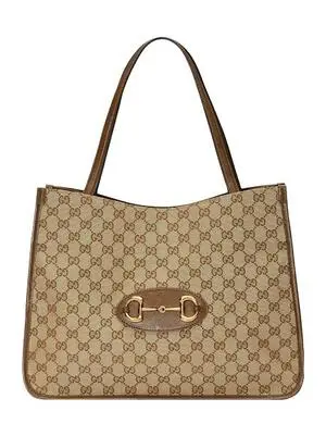 Gucci 1955 Horsebit Gg Supreme Tote - Beige/ebony