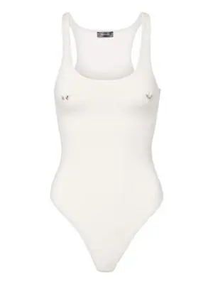 MUGLER Embellished Cotton Bodysuit - White