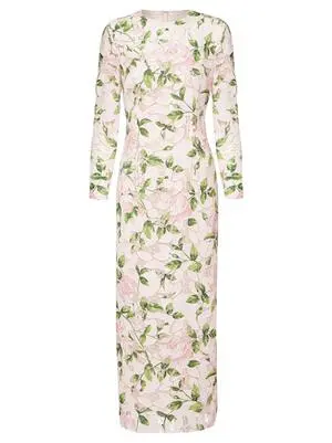 Oscar De La Renta Oscar De La Renta Floral Guipure Lace Maxi Dress Pink