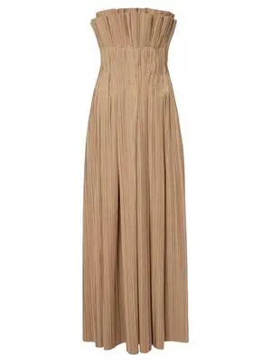 THE ROW Cristel Pleated Poplin Bustier Gown - Beige