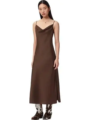 ALLSAINTS Hadley Slim Fit Midi Dress Brown