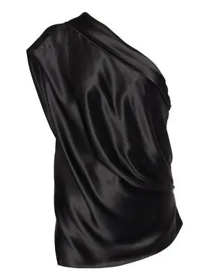 THE SEI Asymmetric Silk Top - Black