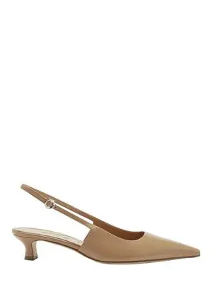 AeydĒ Aeyde Catrina Leather Kitten-Heel Slingback Pumps Hazelnut