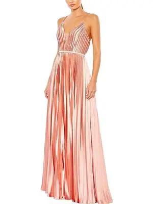 Mac Duggal Plunge Neck Gown - Rose Gold