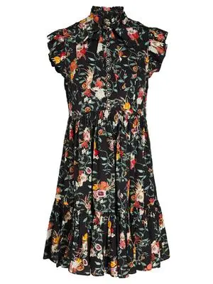 Zimmermann Tiered Ruffled Floral-print Crepe De Chine Mini Dress - Leaf Green