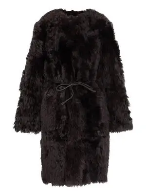 Zimmermann Belted Shearling Coat - Dark Brown