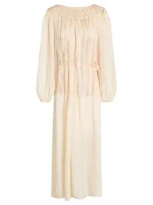Zimmermann Fringed Satin Midi Dress - Cream