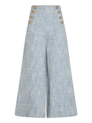 Zimmermann High-rise Cotton And Linen-blend Chambray Culottes - Blue