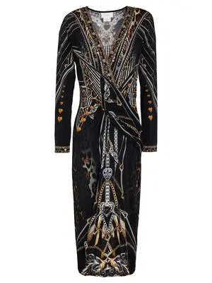 Camilla Crystal-embellished Printed Stretch-jersey Midi Dress - Black