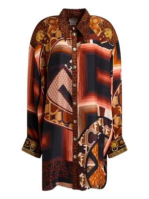 Camilla Crystal-embellished Printed Silk-twill Shirt - Brown