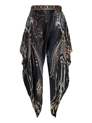 Camilla Crystal-embellished Printed Silk-satin Tapered Pants - Black