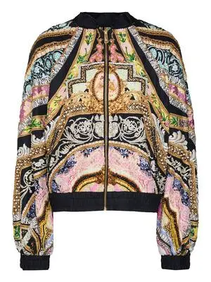 Camilla Embellished Printed Silk-twill Bomber Jacket - Black