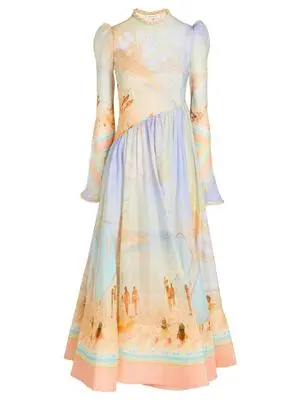 Zimmermann Printed Linen And Silk-blend Gauze Maxi Dress - Sky Blue