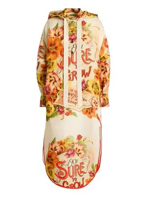 Zimmermann Printed Linen And Silkblend Hooded Kaftan - Beige