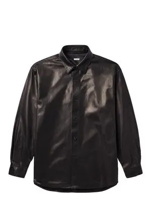 A.PRESSE Leather Shirt Jacket - Black