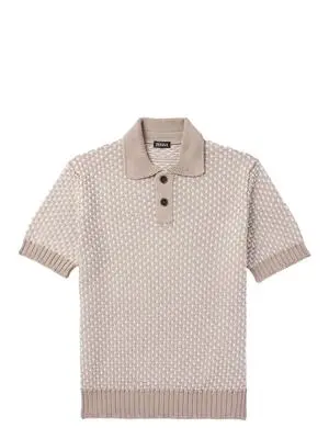 Zegna Silk, Cotton And Linen-blend Polo Shirt - Neutrals