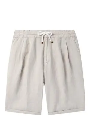 BRUNELLO CUCINELLI Straight-Leg Pleated Linen Bermuda Shorts