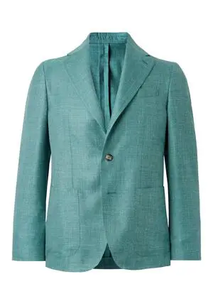 Caruso Wool, Silk And Linen-blend Blazer - Blue