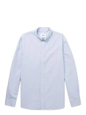 Nn07 Colby 5910 Button-down Collar Logo-embroidered Striped Organic Cotton Shirt - Blue