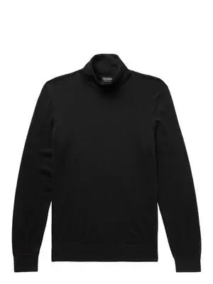 Zegna Cashmere And Silk-blend Rollneck Sweater - Black