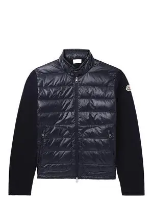 Moncler Slim-fit Quilted Nylon-panelled Wool Down Cardigan - Blue