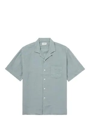 Hartford Palm Convertible-collar Linen Shirt - Blue