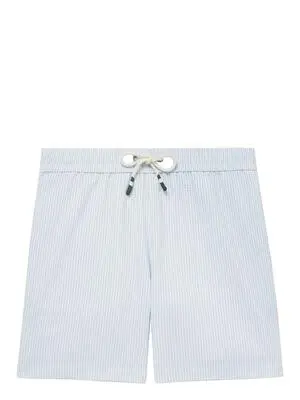 Hartford Straight-leg Mid-length Striped Seersucker Swim Shorts - Blue
