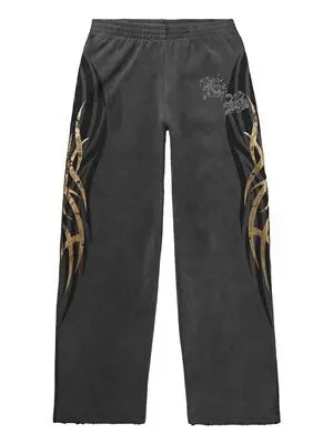Balenciaga Tacky Wide-leg Crystal-embellished Printed Cotton-jersey Sweatpants - Black