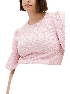 City Chic Chrissie Balloon Sleeve Textured Top - Pout