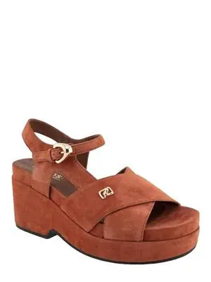 Aerosoles Cora Ankle Strap Platform Sandal - Rust Suede