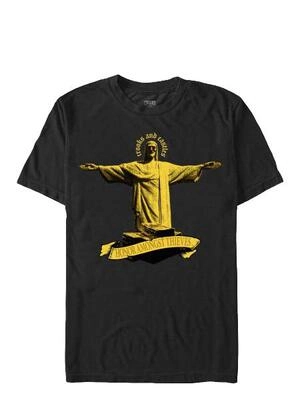 CROOKS & CASTLES Honor Amongst Thieves Yellow Print Short Sleeve Graphic T-shirt - Black