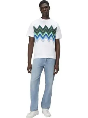 Missoni Cotton Crewneck T-shirt With Macro Zigzag Print - Blue & Green