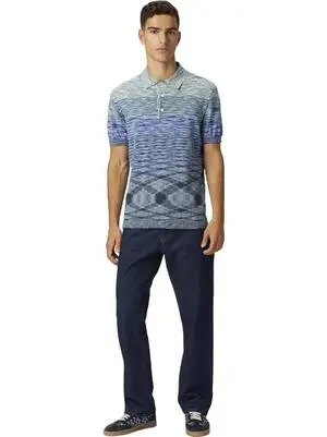Missoni Dégradé Slub Cotton Knit Polo Shirt - Blue & Green