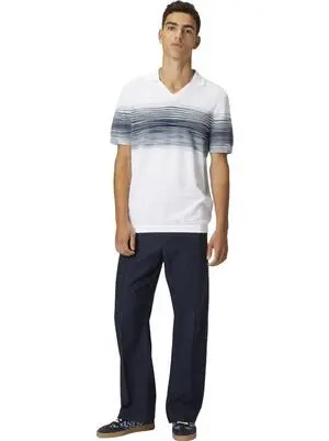 Missoni Honeycomb Cotton Knit Polo Shirt With Slub Detail - White & Blue