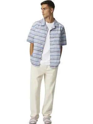 Missoni Zig Zag Cotton Poplin Bowling Shirt With Breast Pocket - Blue & Grey