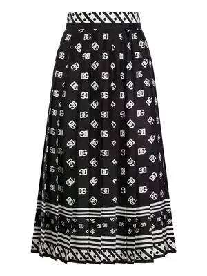 Dolce & Gabbana Dna Monogram Pleated Midi Skirt - Black