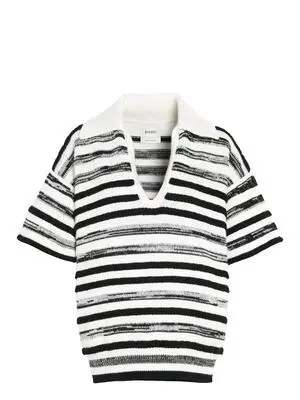 BARRIE Striped Polo Top - Black