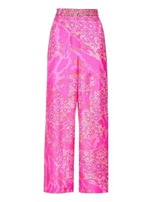 Camilla Crystal-embellished Printed Silk-twill Pants - Bright Pink