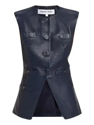 Veronica Beard Tamara Leather Vest - Navy