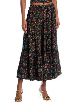 Aqua The White Lotus X Monkey Print Midi Skirt - Black Multi