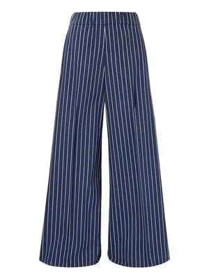 Brunello Cucinelli Striped Cotton And Silk-blend Twill Wide-leg Trousers - Blue