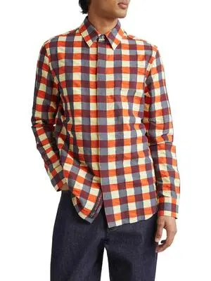 Bottega Veneta Macro Gingham Cotton Button-up Shirt - Banana/ Tulip/ Wave