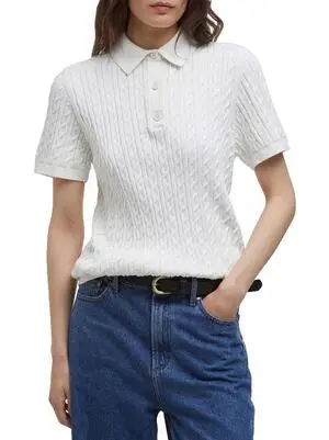 Barbour Cable Cotton Polo Sweater - Cloud
