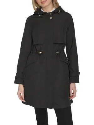 Cole Haan Hooded Trench Raincoat - Black