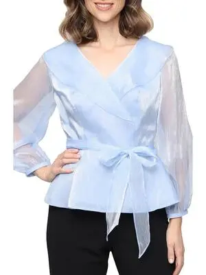 Alex Evenings Portrait Collar Shimmer Wrap Top - Hydrangea